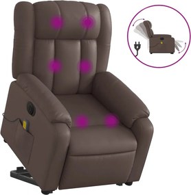 Elektrické zvedací masážní polohovací křeslo hnědé umělá kůže 3205287