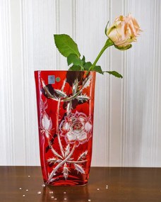 Bohemia Crystal Broušená váza Rose 255mm červená