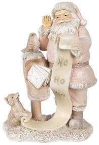 Růžová vánoční dekorace socha Santa se zvířátky - 11*8*15 cm