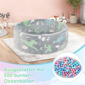 Costway Baby Ball Pit s odnímatelným krytem Svítí ve tmě Round Play Pool, šedá