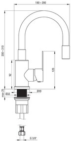 Deante Neo, umyvadlová baterie s flexibilním ramenem h-310, černá matná-ocelová, DEA-BLU_B240