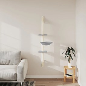Nástěnné škrabadlo pro kočky se sloupkem světle šedé 142,5 cm 172396