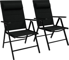 Sada 2 skládacích campingových židlí Outsunny s hliníkovým rámem, nosnost 130 kg, pro terasu a pláž 54x67x108 cm Černá | Aosom