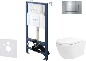 kielle Genesis New - Set předstěnové instalace, klozetu Oudee, Vortex Rimless+, sedátka softclose a tlačítka Gemini New III, lesklý chrom 30528SS26