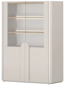 Vitrína Amilio 100 cm - kašmírová / dub olejovaný / kašmírové úchytky