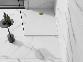 Mexen Stone+, obdélníková vanička z minerálního kompozitu 120 x 80 cm, bílá, zlatá lesklá krytka, 44108012-G