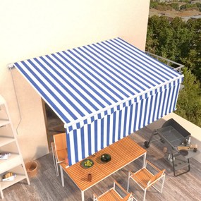 Ručně zatahovací markýza s roletou 4,5 x 3 m modrobílá 3069316
