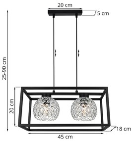 Závěsné svítidlo Crystal Cage, 2x stříbrné křišťálové stínítko v kovovém rámu