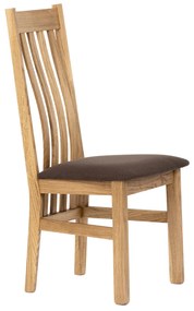 Dřevěná jídelní židle, potah čokoládově hnědá látka, masiv dub, přírodní odstín