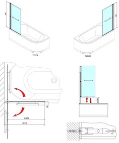 Polysan, RIONI pneumatická vanová zástěna 710 mm, stříbrný rám, čiré sklo, 72915