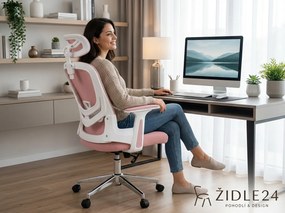 Ergonomická kancelářská židle EMILIE - růžová síťovina