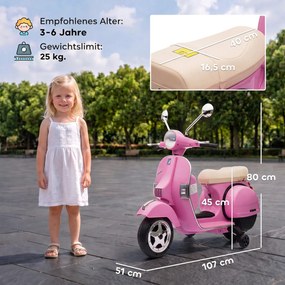 AIYAPLAY dětská elektrická Vespa PX150, Li-ion baterie, růžová