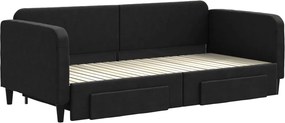 Válenda s přistýlkou a zásuvkami černá 90 x 200 cm textil 3196854