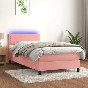 vidaXL Box spring postel s matrací a LED 90x190 cm samet [3134316] Barva: Růžová