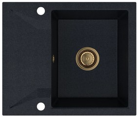 Sink Quality Obsidian, kuchyňský granitový dřez 590x500x210 mm + zlatý sifon, černá skvrnitá-Brocade, SKQ-OBS.B.1KKO.XG