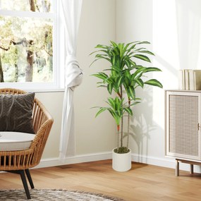 HOMCOM umělá rostlina Dracaena s ohebnými větvemi, bílý květináč (PP + cement) – listy PEVA, dřevěný kmen, 60 × 40 × 120 cm
