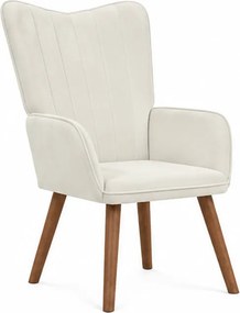 relaxační křeslo, odpočinkové, masivní kaučukovník/kov/samet, 97x62x70 cm, nohy tmavé/krémová, Dekorino KR20260107
