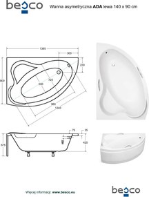 Besco ADA 140 cm VANADA140L+OLVPINOZ vana vč. nožiček levá Koupelny Bernold