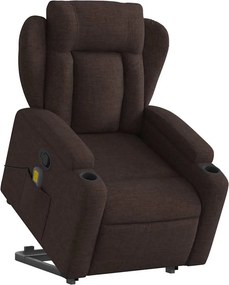Zvedací masážní polohovací křeslo tmavě hnědé textil 3204499