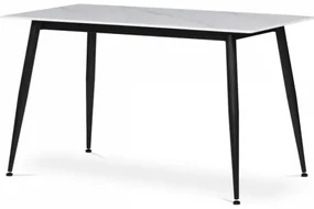 Jídelní stůl 130x70x76 slinutý kámen imitace matný mramor černé kovové nohy HT-403M WT