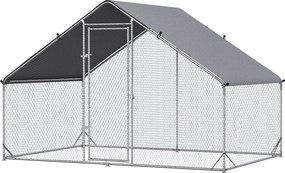 PawHut Kurník s výběhem z oceli, 300 x 200 x 200 cm, kurník se stříškou, dveřmi a výběhem pro 4-6 slepic a malé zvířata, Stříbrný | Aosom