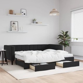 Válenda s přistýlkou a zásuvkami černá 90 x 200 cm samet 3196767