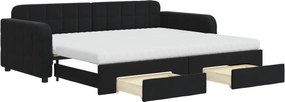 Válenda s přistýlkou a zásuvkami černá 90 x 200 cm samet 3197005