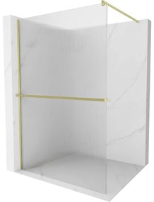 Mexen Kioto+, sprchová zástěna Walk-In s poličkou a věšákem 130 x 200 cm, 8mm sklo s žebrovým vzorem, zlatý matný profil, 800-130-121-55-09