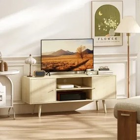 HOMCOM TV nábytek TV skříň pro televizor až 140 cm, 2 skříně a 2 otevřené police 120x34x50cm, přírodní dřevěný vzhled