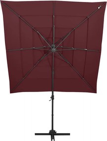 4stupňový zahradní slunečník s hliníkovou tyčí bordó 250x250 cm 313824
