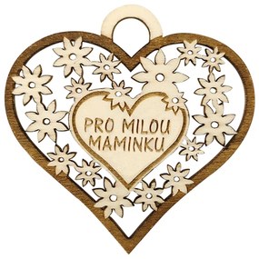 AMADEA Dřevěné srdce s textem "pro milou maminku", 7 cm, český výrobek