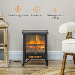 HOMCOM elektrický krb s realistickým ohnivým efektem, ochrana proti přehřátí a nízká hlučnost, 1800W, černý