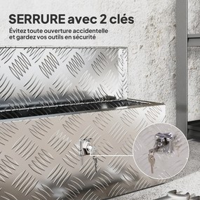 HOMCOM Úložný Box - Hliníková Toolbox - Hliníkový Box na Nářadí s Klíčovým Zámkem 50L x 15,5Š x 20,5V cm - Stříbrný