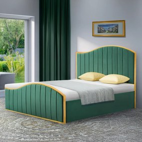 Postel s roštem, 160x200, zelená Velvet látka/gold chrom zlatá, GEORGIA