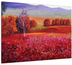 Skleněný obraz červené krajiny (70x50 cm)