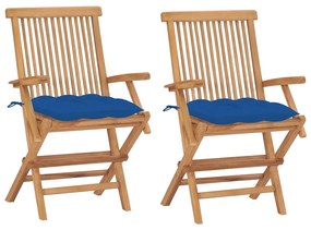 Zahradní židle s modrými poduškami 2 ks masivní teak,  3062512