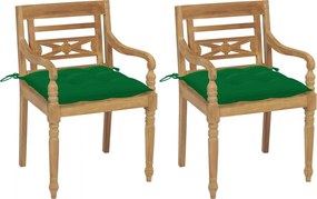 vidaXL Židle Batavia 2 ks s mi poduškami masivní teakové dřevo [3062153] Barva: Zelená