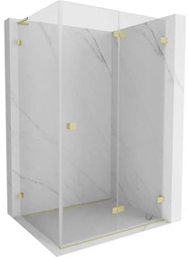 Mexen Lunar-F L, pravý sklápěcí sprchový kout 95 x 70 cm, 8mm čiré sklo, zlatý matný profil, 836L-095-070-55-00-P