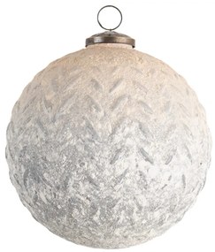 Bílá vánoční koule se vzorem a patinou – 15 cm
