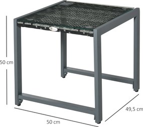 Zahradní stolek Outsunny® s tvrzeným sklem, polyratanem a hliníkem, odolný proti povětrnostním vlivům a moderní pro zahradu, balkon, terasu | Aosom.de
