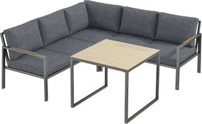 Outsunny venkovní lounge 3dílná pro 5 osob, 2 pohovky s tlustými polštáři, 1 konferenční stolek, 183x183x72cm, tmavě šedá