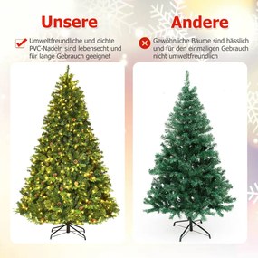 Costway Umělý vánoční stromek s LED světýlky Vánoční stromek zelený 225 cm