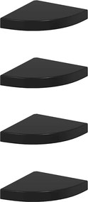 Plovoucí rohové police 4 ks černé vysoký lesk 25x25x3,8 cm MDF 323891
