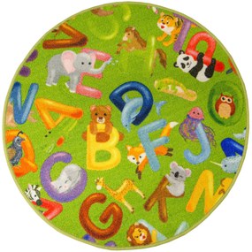 Dětský kulatý koberec Alfabet 12 zelený Rozměr: průměr 100 cm