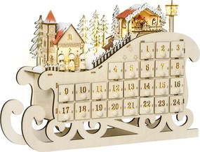 HOMCOM Adventní kalendář k naplnění s 24 zásuvkami, LED světly, ve tvaru saní, DIY vánoční kalendář, odpočítávací kalendář k Vánocům, dárek pro děti …