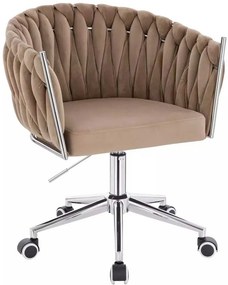LuxuryForm DESIGN Otočná židle NORDEN VELUR na stříbrné podstavě s kolečky - latte