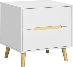 Noční stolík HOMCOM se 2 zásuvkami a dřevěnými nohami pro ložnici, obývací pokoj a kancelář, moderní styl 50x40x50,5 cm Bílý | Aosom