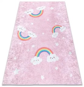 Dywany Luszczow Dětský kusový koberec JUNIOR 52063.802 pratelný  Duha, mraky pro děti protiskluz, růžový Rozměr koberce: 200 x 290 cm