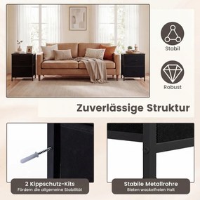 Costway Sada 2 nočních stolků s 2 látkovými zásuvkami a kovovým rámem, moderní