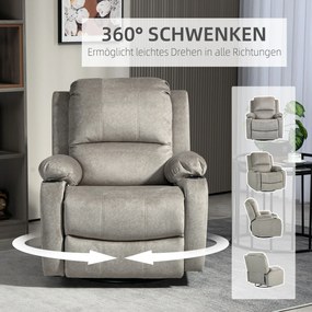HOMCOM TV křeslo s funkcí polohování, otočné o 360°, houpací funkce, s pružinovým jádrem, podnožka, držák na nápoje, 87L x 95W x 102H cm, hnědé| Aosom